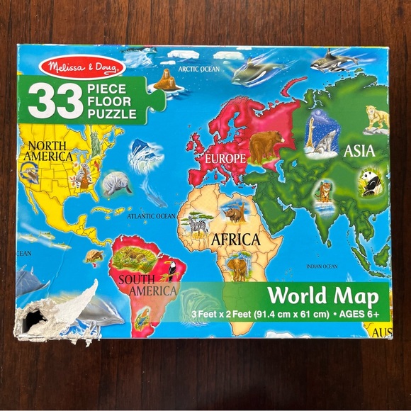 Melissa & Doug | Toys | Melissa Doug 33 Piece Floor Puzzle World Map ...